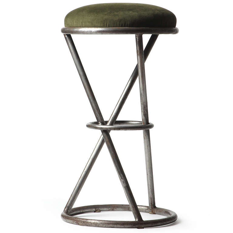 1980s Large Scale Chareau Inspired Suede Upholstered Tubular Steel Bar ...