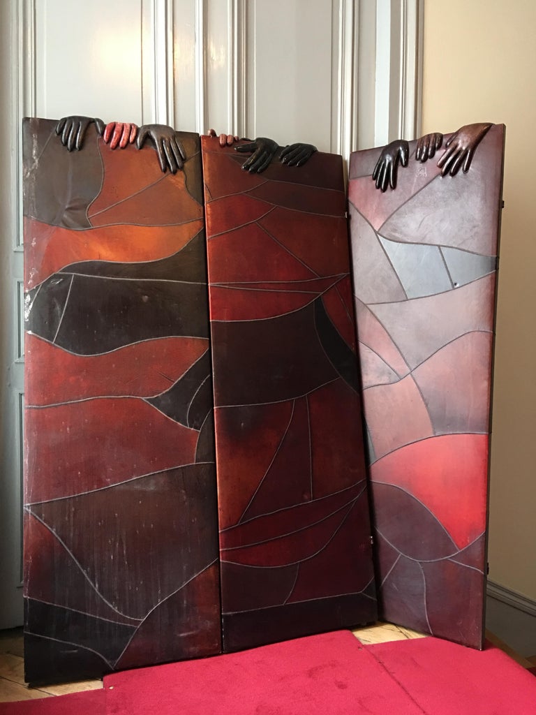 1980's Leather Screen For Sale at 1stDibs