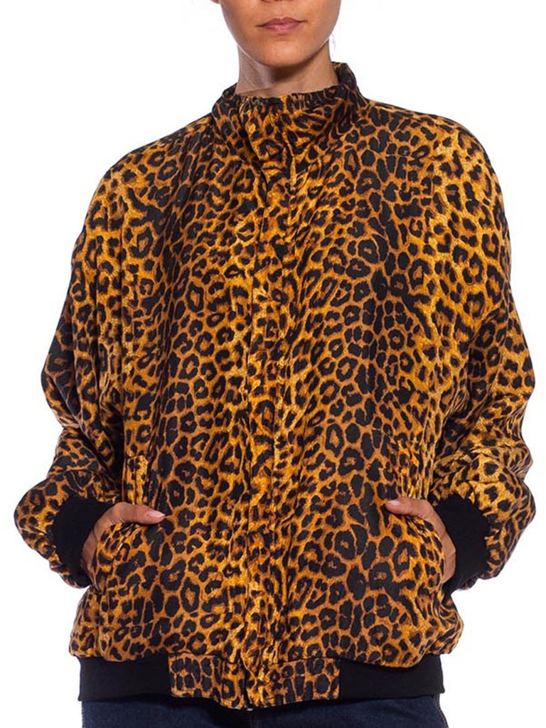 1980S Leopard Print Silk Jacket With Pockets For Sale at 1stDibs