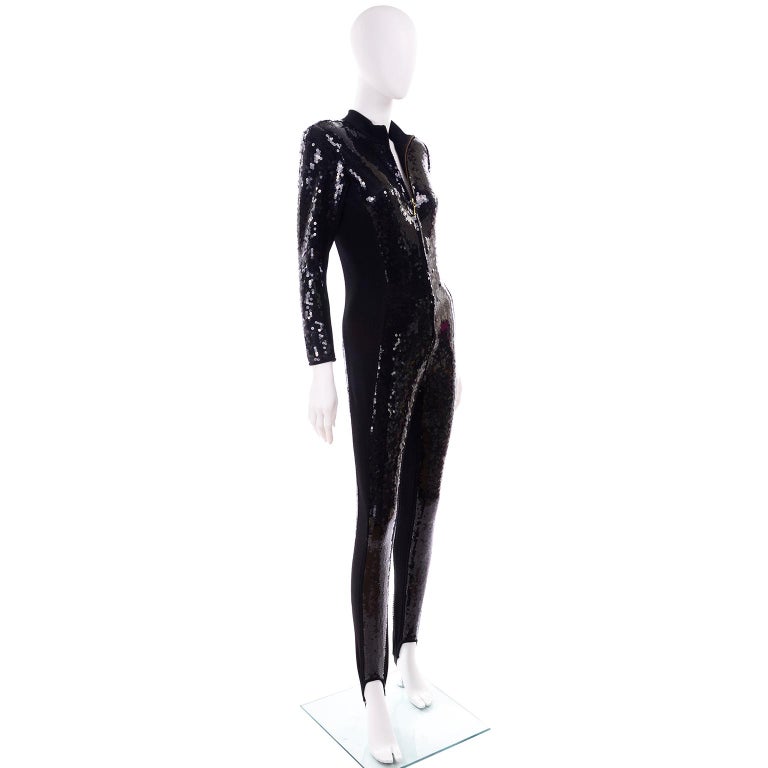 1980s Lillie Rubin Vintage Black Sequin Jumpsuit Catsuit With Stirrups ...