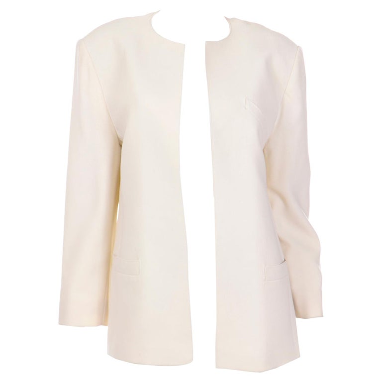 1980s Louis Feraud Vintage Ivory Open Front Long Jacket For Sale at 1stDibs