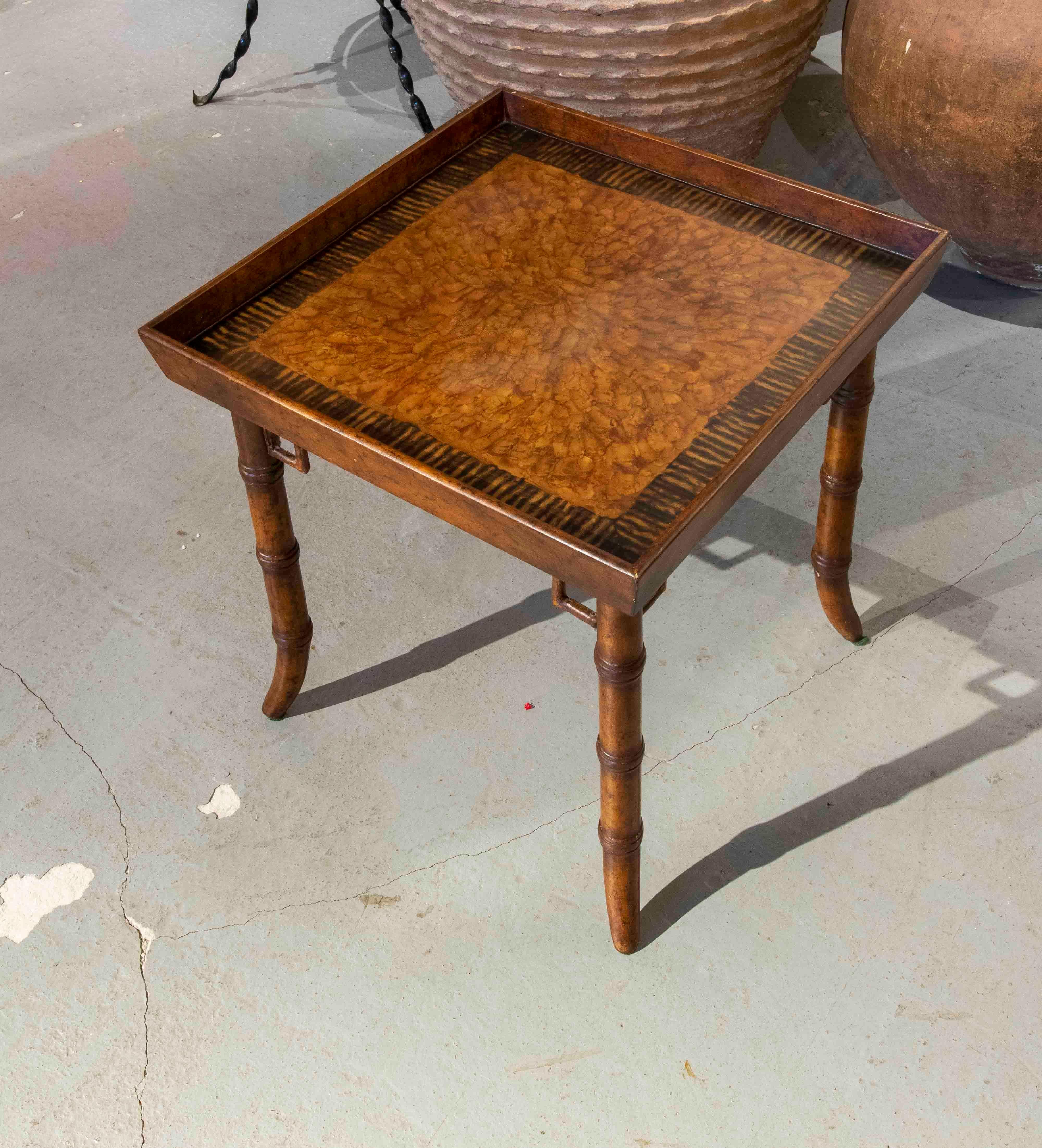 1980s Low Wooden Side Table Imitating Bamboo Painted in Brown Tones For ...