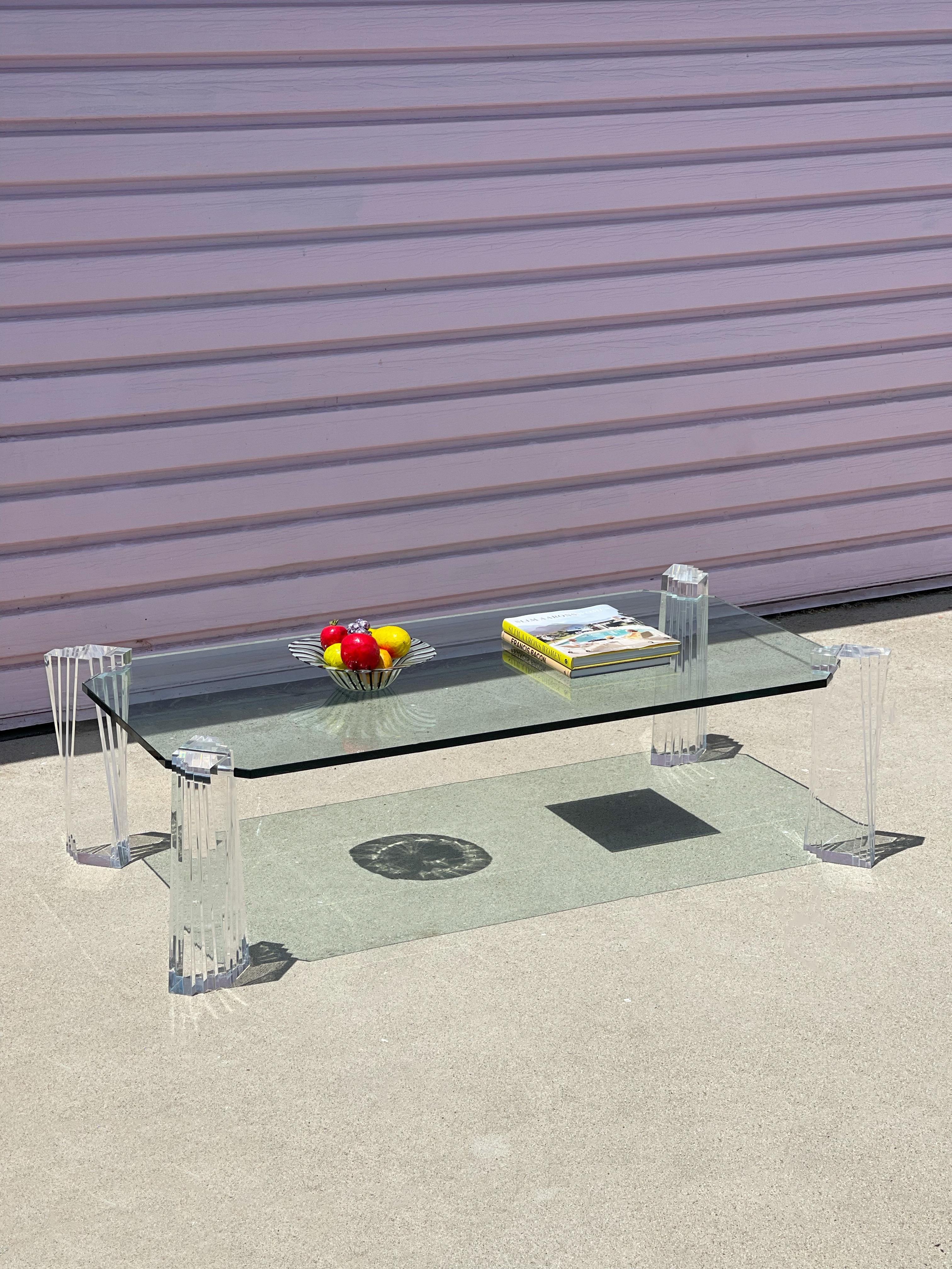 1980s Lucite and Glass Coffee Table For Sale at 1stDibs | 80s coffee table
