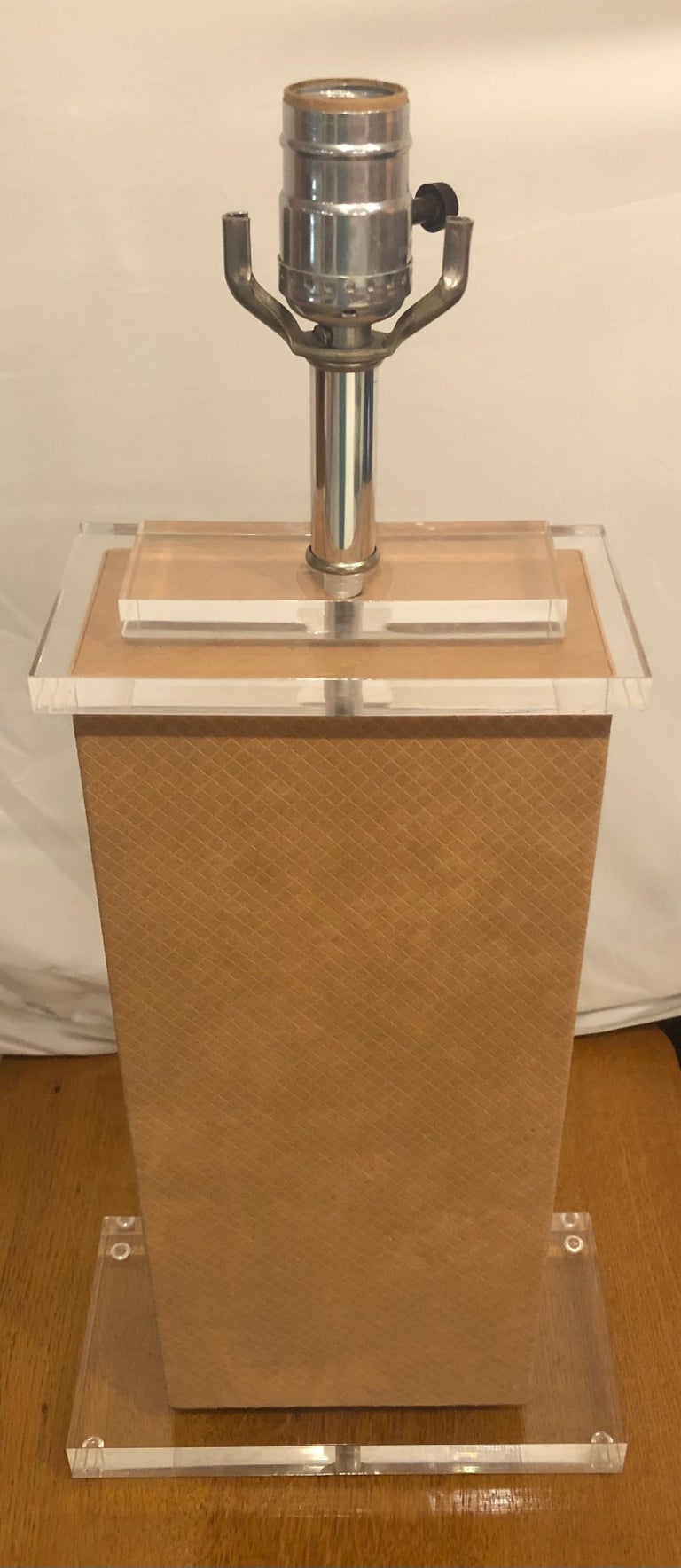 1980s Lucite and Fabric Block Lamp For Sale at 1stDibs