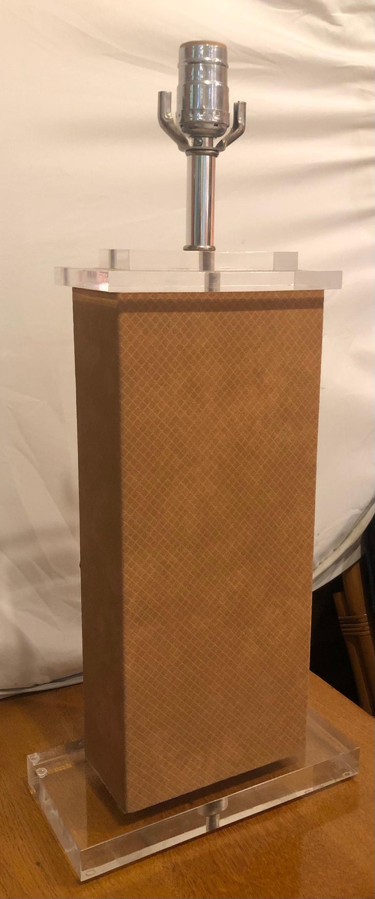 1980s Lucite and Fabric Block Lamp For Sale at 1stDibs