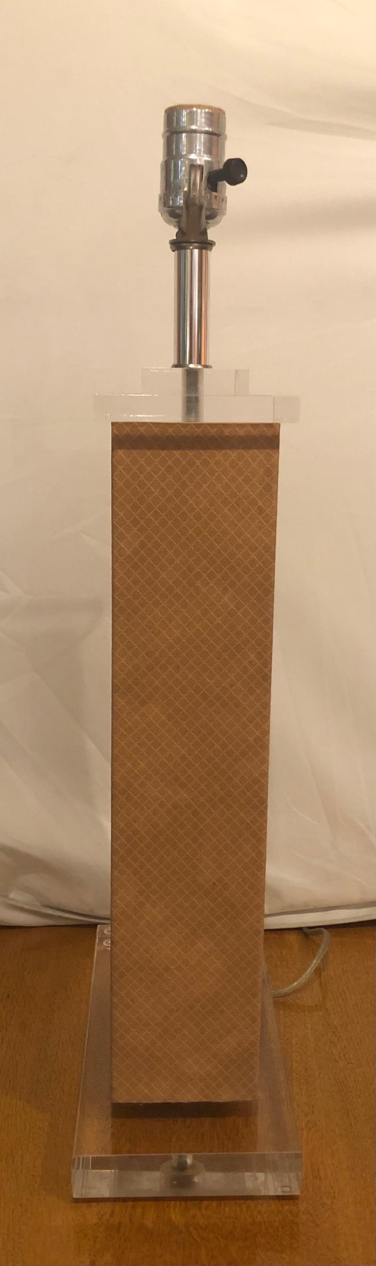 1980s Lucite and Fabric Block Lamp For Sale at 1stDibs