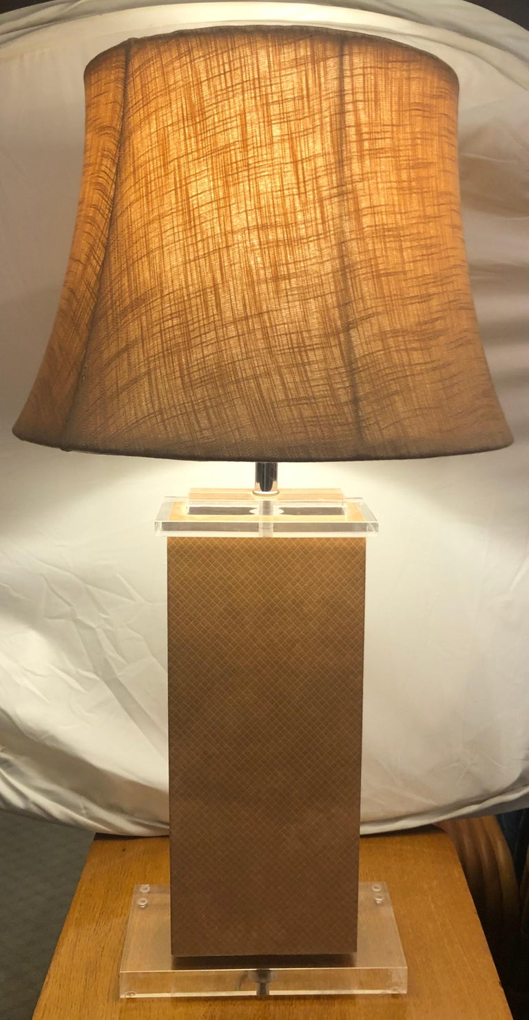 1980s Lucite and Fabric Block Lamp For Sale at 1stDibs