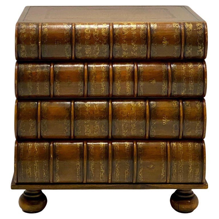 1980s Maitland-Smith Leather And Mahogany Book Form Side / Drinks ...