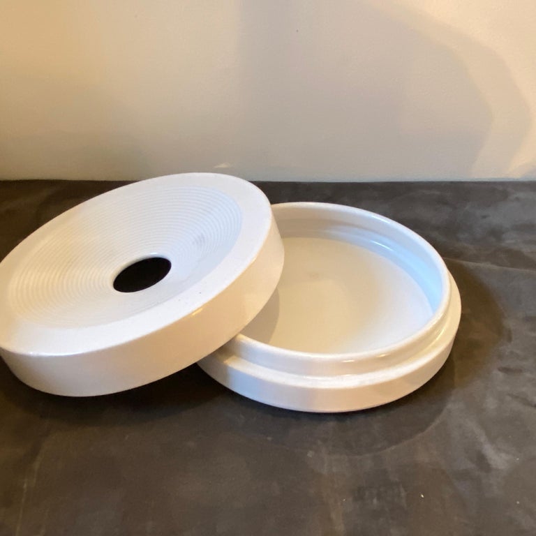 1980s Mangiarotti Style Modernist White Ceramic Round Italian Ashtray ...