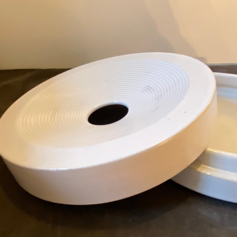 1980s Mangiarotti Style Modernist White Ceramic Round Italian Ashtray ...