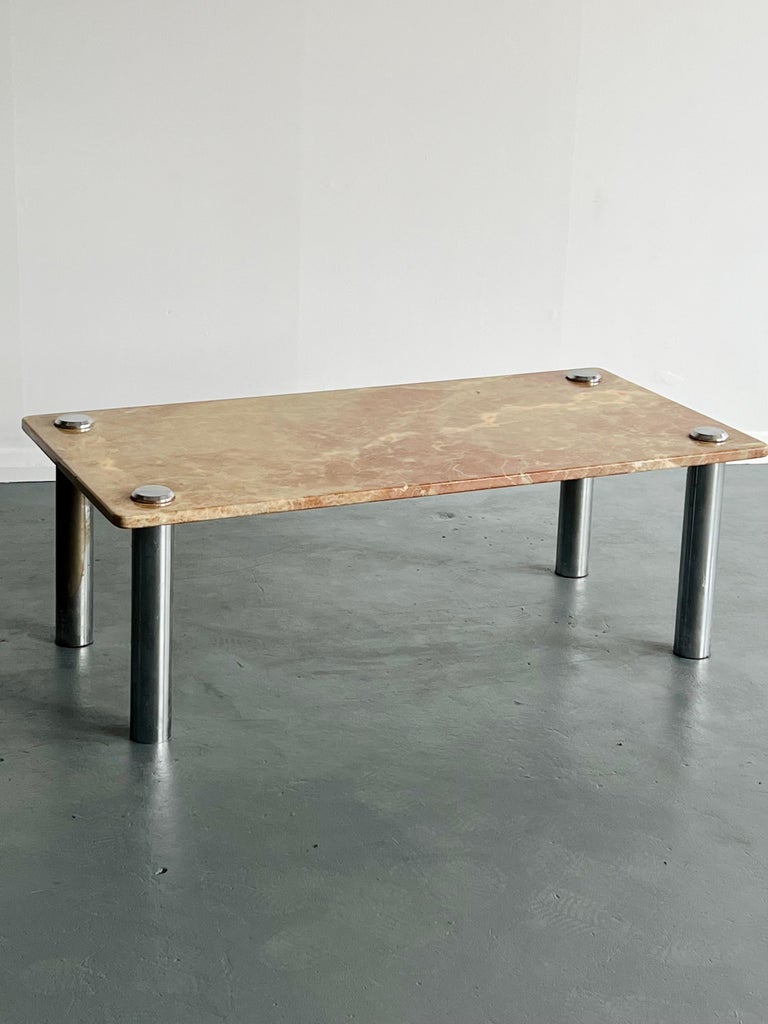 1980s Marble and Chrome Coffee Table at 1stDibs
