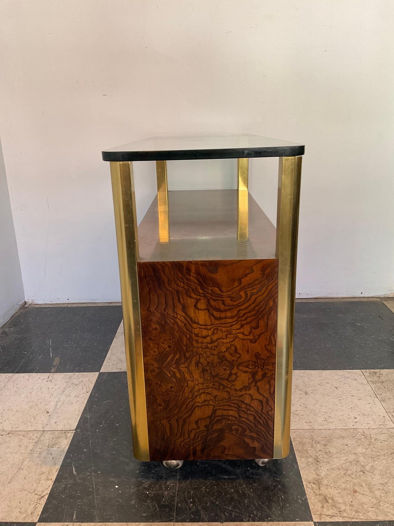 1980s Mastercraft Style Burl Wood and Brass Server/ Bar Cart For Sale ...