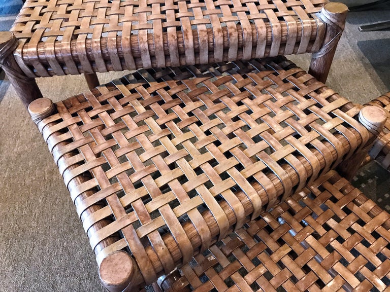 1980s McGuire Modern Rattan and Laced Leather Nesting Tables or Stools ...