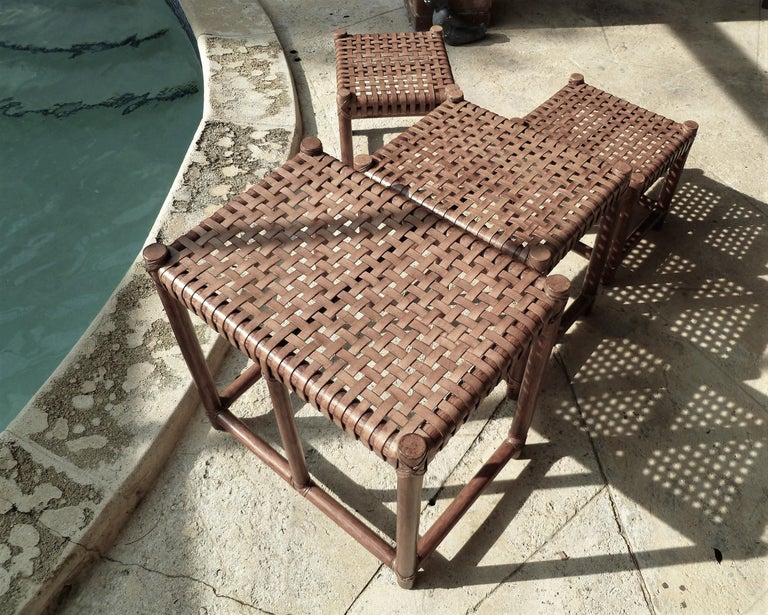 1980s McGuire Modern Rattan and Laced Leather Nesting Tables or Stools ...