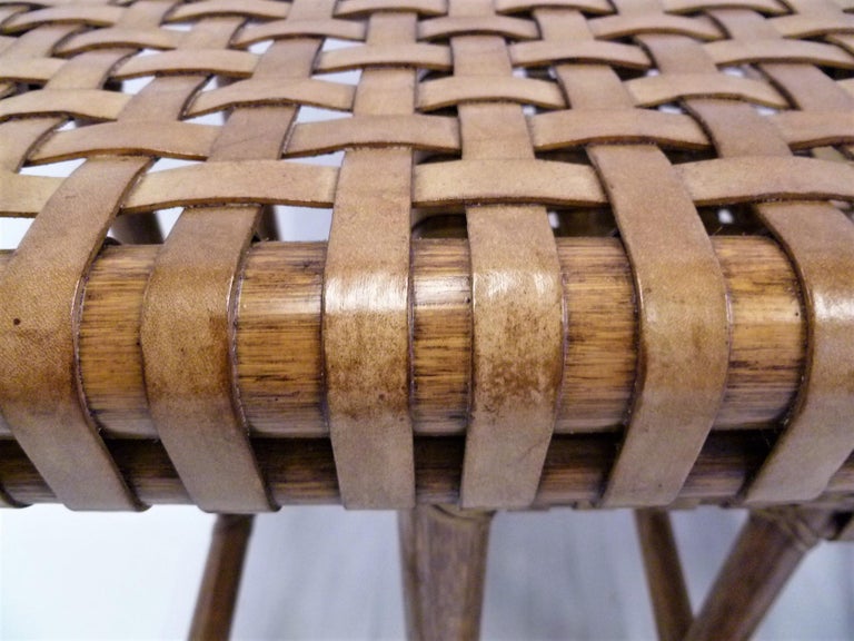 1980s McGuire Modern Rattan and Laced Leather Nesting Tables or Stools ...