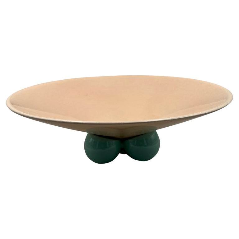 1980's Memphis Era Large Footed Compote Ceramic bowl For Sale at 1stDibs