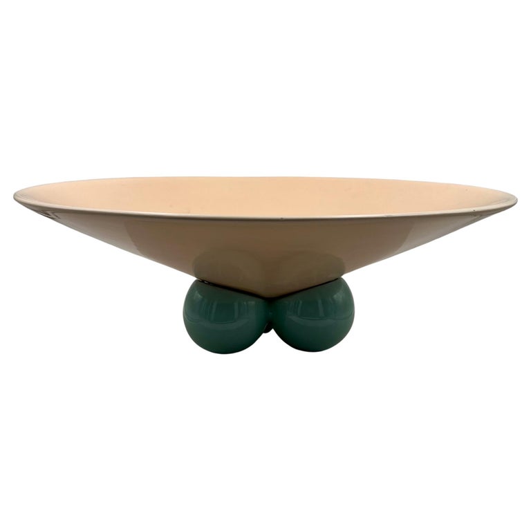 1980's Memphis Era Large Footed Compote Ceramic bowl For Sale at 1stDibs