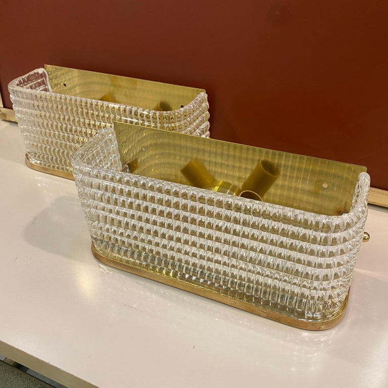 1980s Mid-century Modern Brass and Murano Glass Rectangular Italian ...