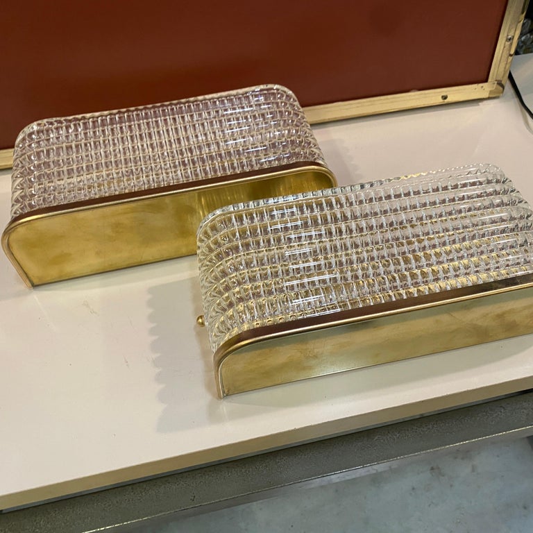 1980s Mid-century Modern Brass and Murano Glass Rectangular Italian ...