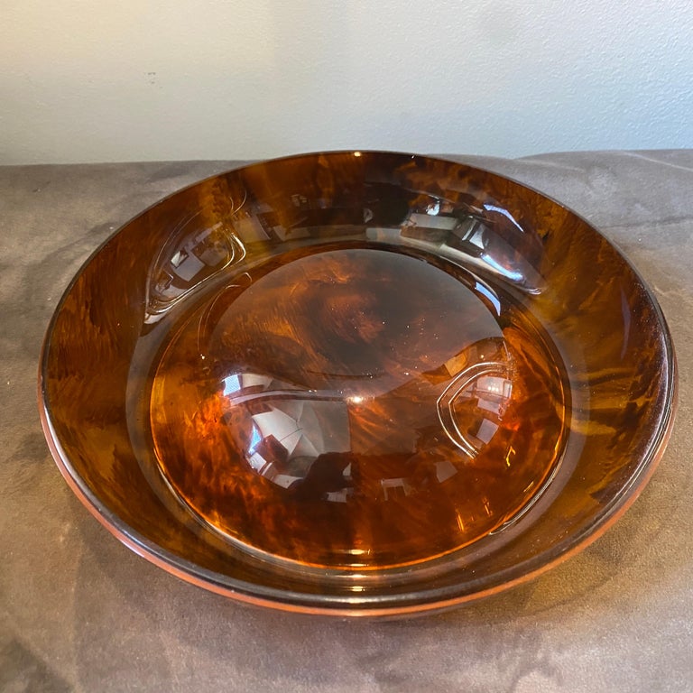 1980s Mid-Century Modern Fake Tortoise Lucite and Brass Italian Ashtray ...