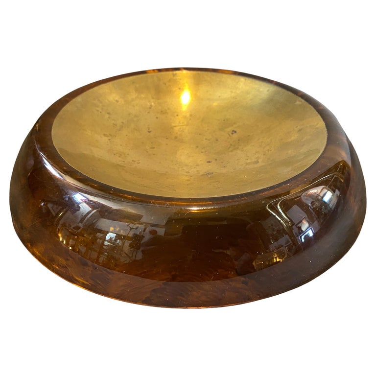 1980s Mid-Century Modern Fake Tortoise Lucite and Brass Italian Ashtray ...