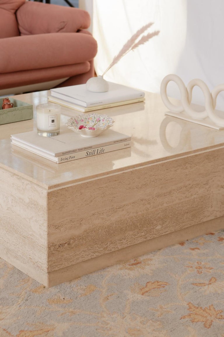 1980s Milo Baughman Style Travertine Plinth Low Coffee Table at 1stDibs ...