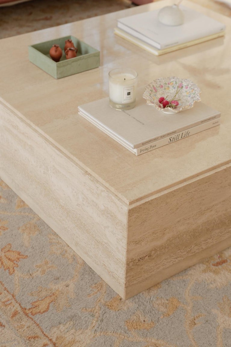 1980s Milo Baughman Style Travertine Plinth Low Coffee Table at 1stDibs ...