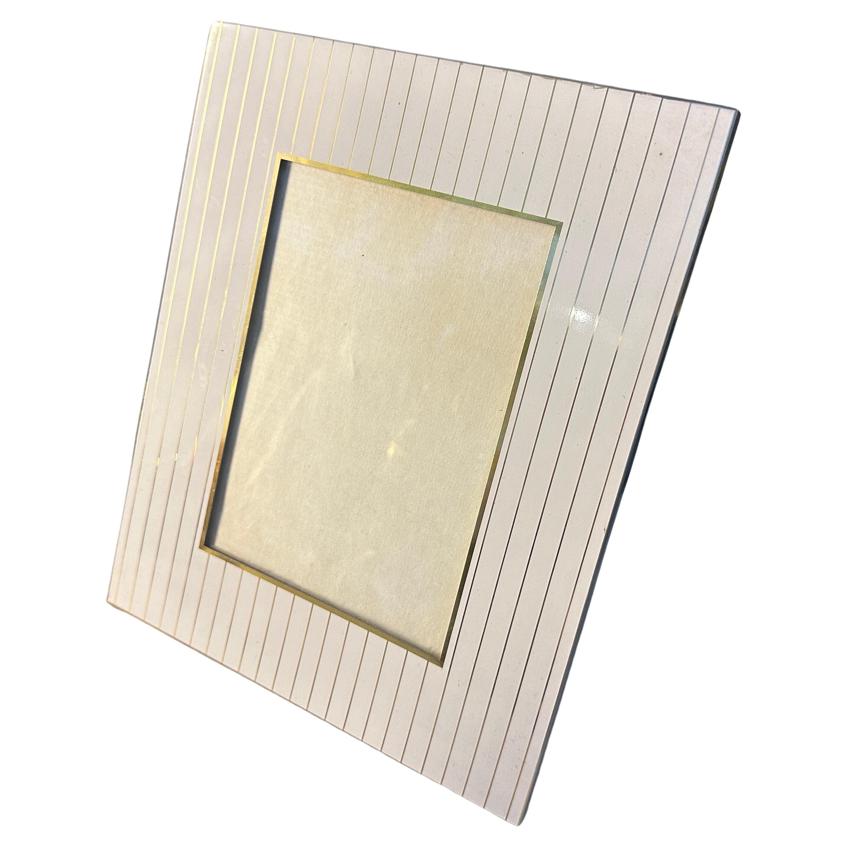 1980s Modern Brass and White Lacquered Metal Italian Rectangular ...