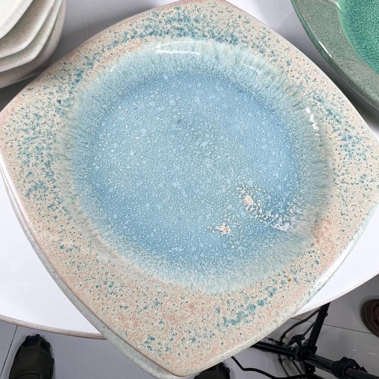 1980s Modern Set of Nine Square Plates Sculptural Art Pottery For Sale ...