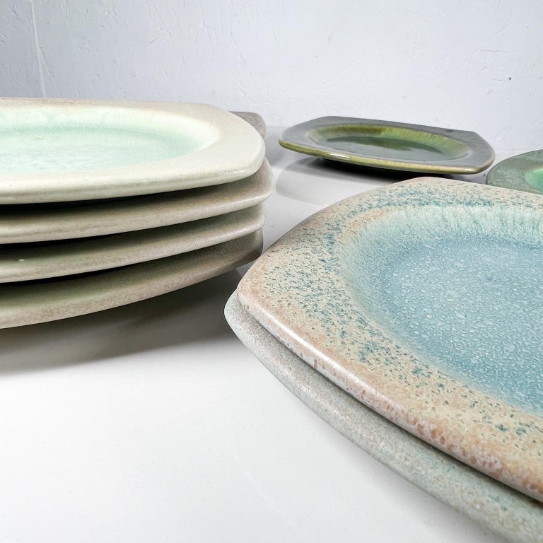1980s Modern Set of Nine Square Plates Sculptural Art Pottery For Sale ...