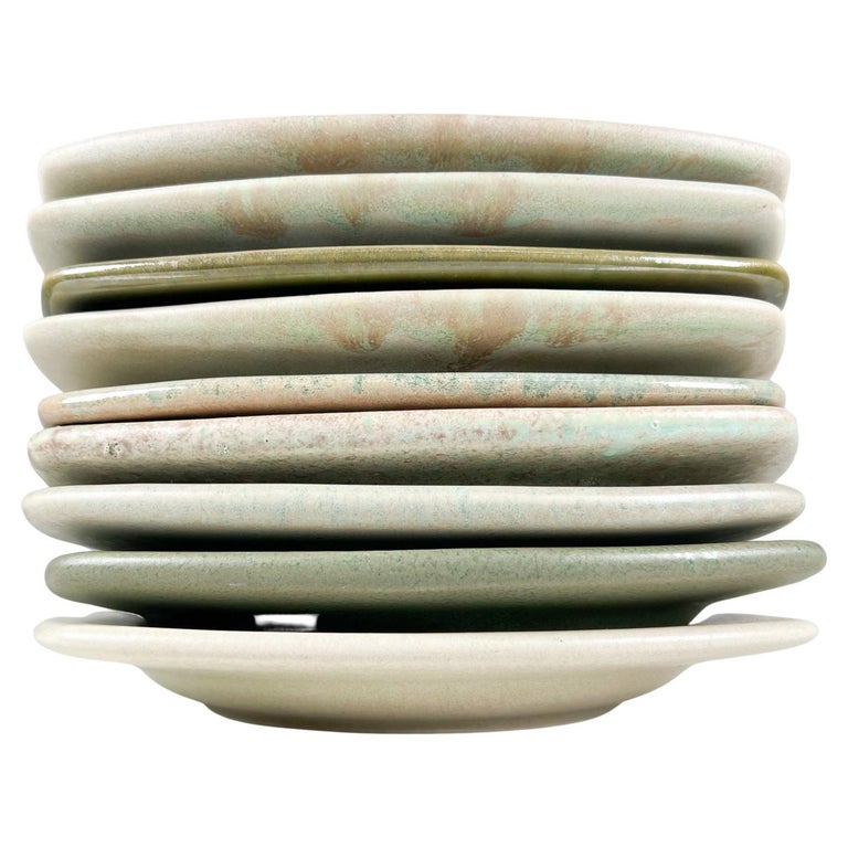 1980s Modern Set of Nine Square Plates Sculptural Art Pottery For Sale ...