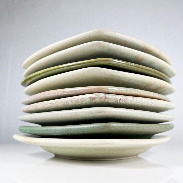1980s Modern Set of Nine Square Plates Sculptural Art Pottery For Sale ...