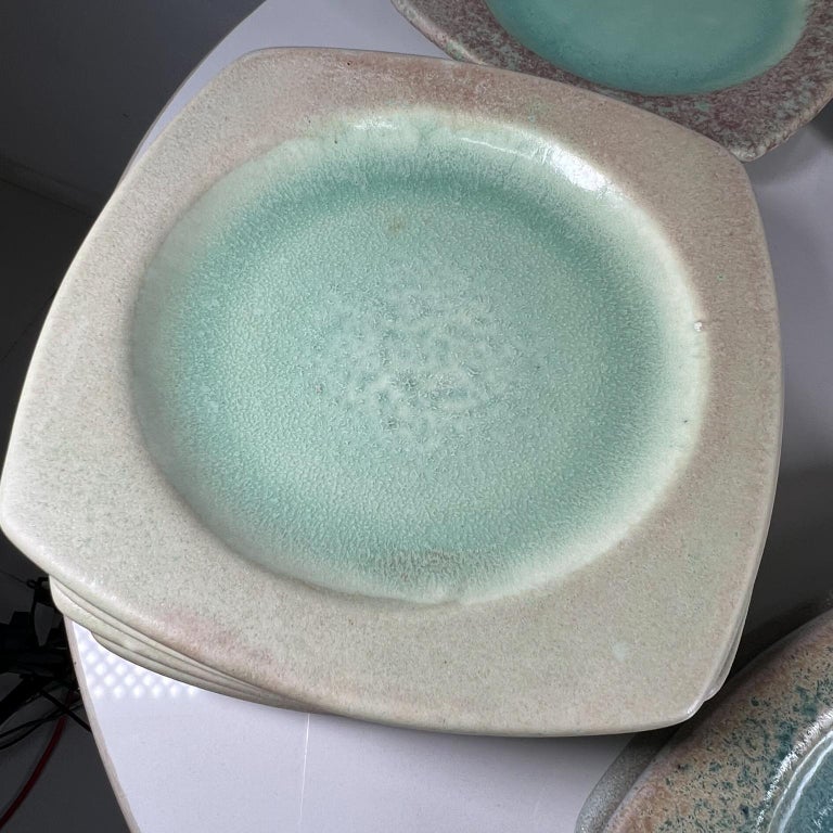 1980s Modern Set of Nine Square Plates Sculptural Art Pottery For Sale ...