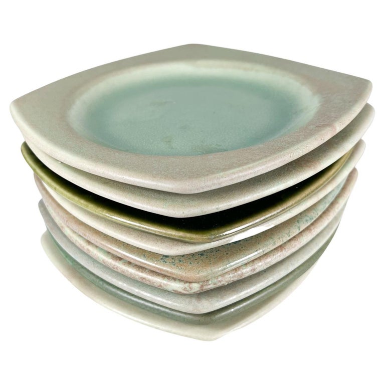 1980s Modern Set of Nine Square Plates Sculptural Art Pottery For Sale ...