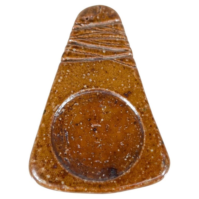 1980s Modern Speckled Brown Dish Glazed Pottery Art For Sale at 1stDibs