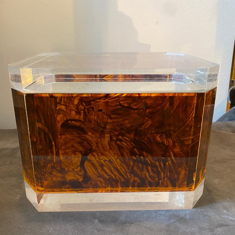 1980s Modernist Fake Tortoise Lucite Huge Italian Box For Sale at 1stDibs