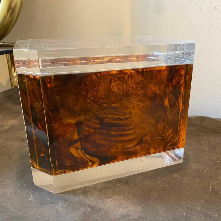 1980s Modernist Fake Tortoise Lucite Huge Italian Box For Sale at 1stDibs