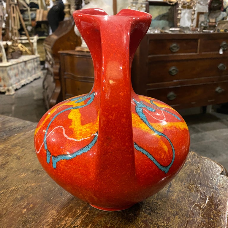 1980s Modernist Huge Red Ceramic Italian Jug by Bertoncello at 1stDibs