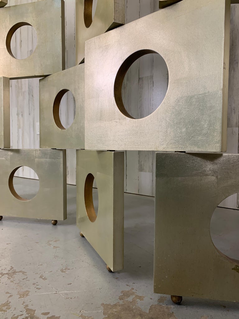 1980's Modernist Room Divider/Screen in Geometric Silver Leaf at 1stDibs