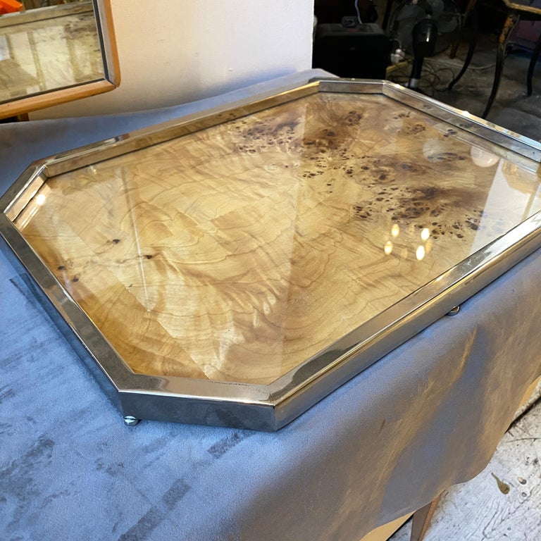 1980s Modernist Root and Silver Plated Italian Serving Tray by Jet Set ...