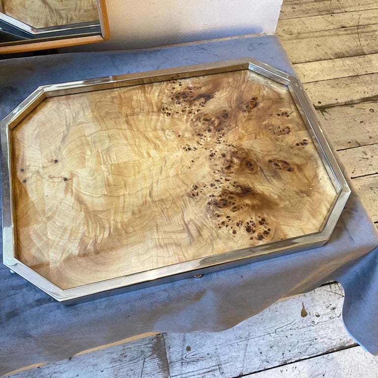 1980s Modernist Root and Silver Plated Italian Serving Tray by Jet Set ...