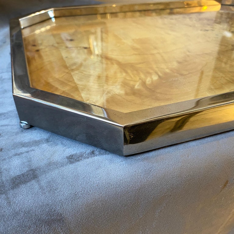 1980s Modernist Root and Silver Plated Italian Serving Tray by Jet Set ...