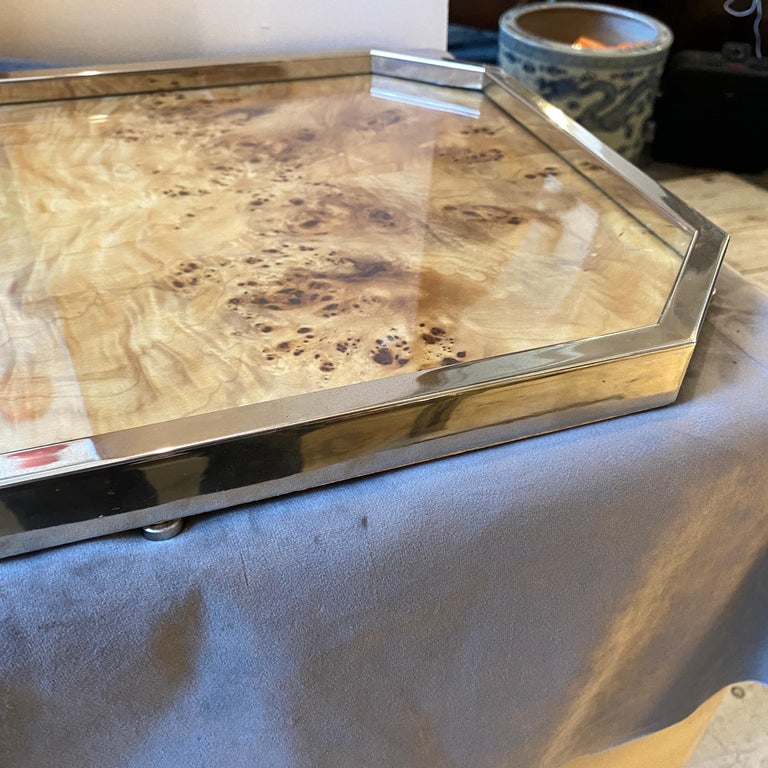 1980s Modernist Root and Silver Plated Italian Serving Tray by Jet Set ...