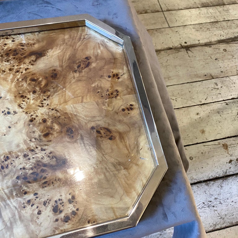 1980s Modernist Root and Silver Plated Italian Serving Tray by Jet Set ...