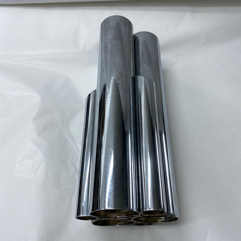 1980s Modernist Silver Plated Italian Multi Vase in the Manner of Giò ...
