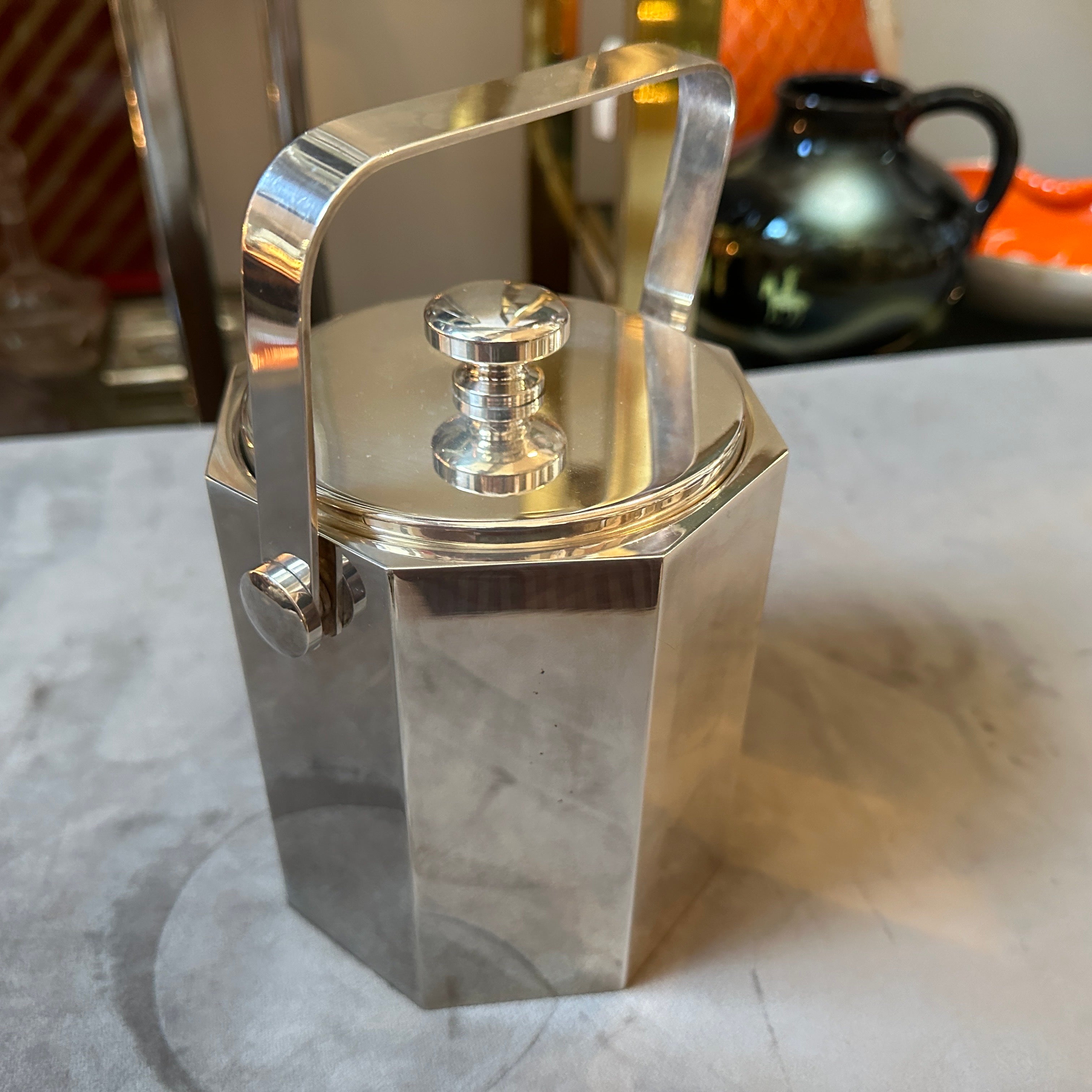 1980s Modernist Silver Plated Metal Octagonal Italian Ice Bucket For ...