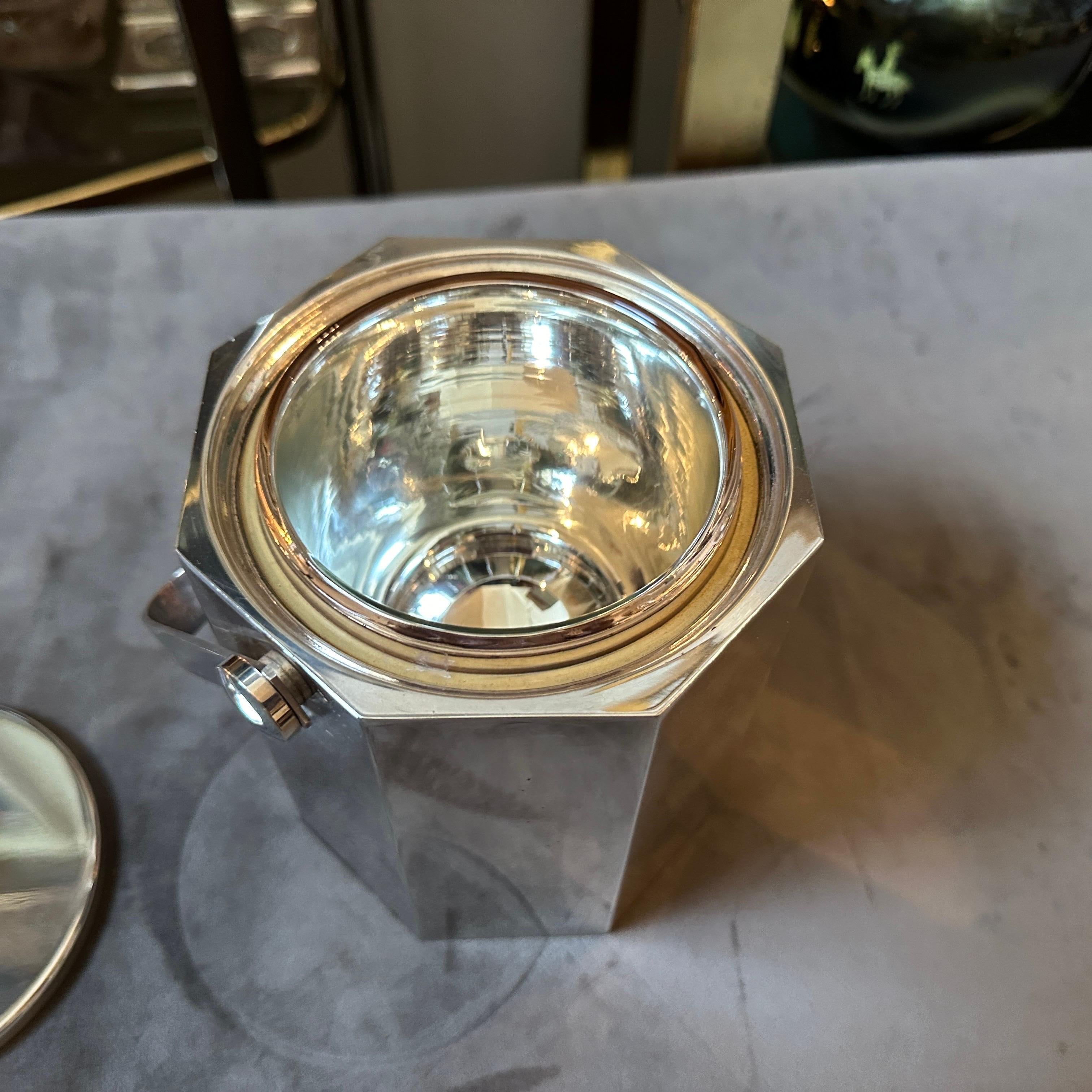 1980s Modernist Silver Plated Metal Octagonal Italian Ice Bucket For ...