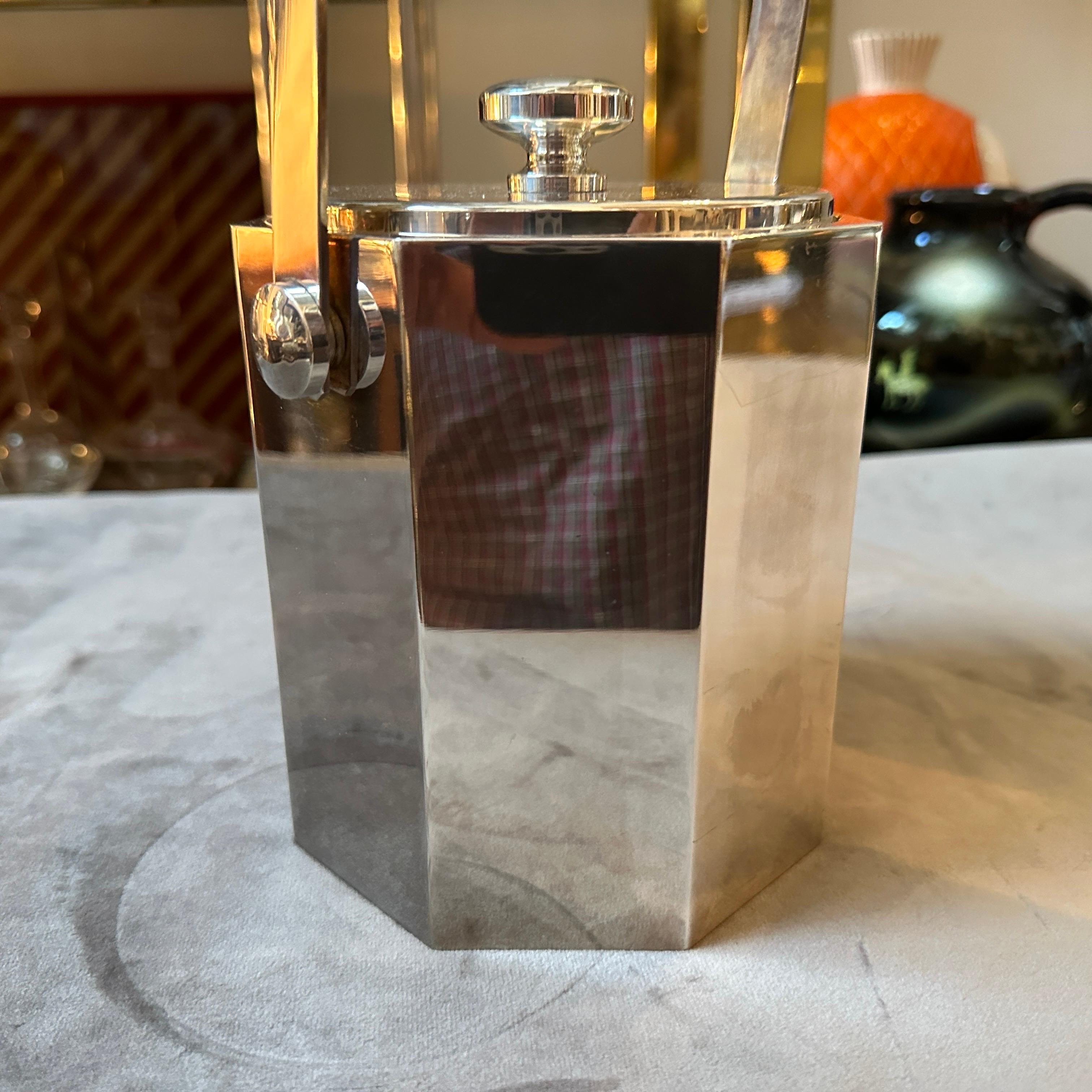1980s Modernist Silver Plated Metal Octagonal Italian Ice Bucket For ...