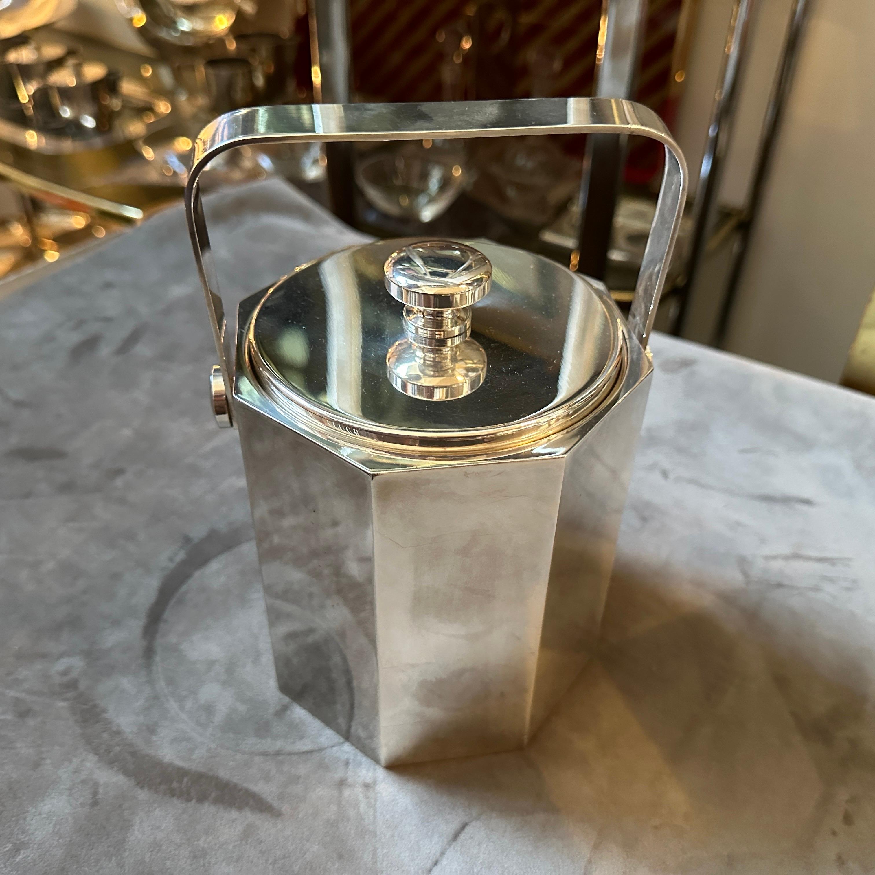 1980s Modernist Silver Plated Metal Octagonal Italian Ice Bucket For ...