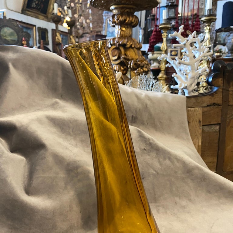 1980s Modernist Sommerso Brown Murano Glass Tilted Vase For Sale at 1stDibs